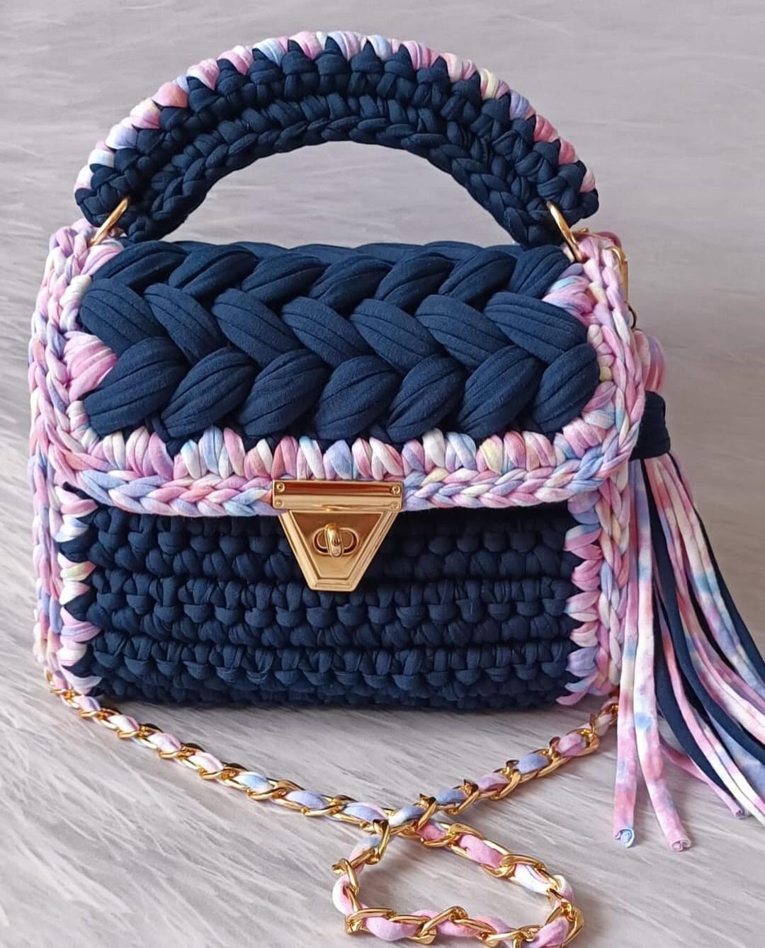 Navy Blue Capri Luxury Bags Crochet Hand Woven Tote Handbag for Sale ...