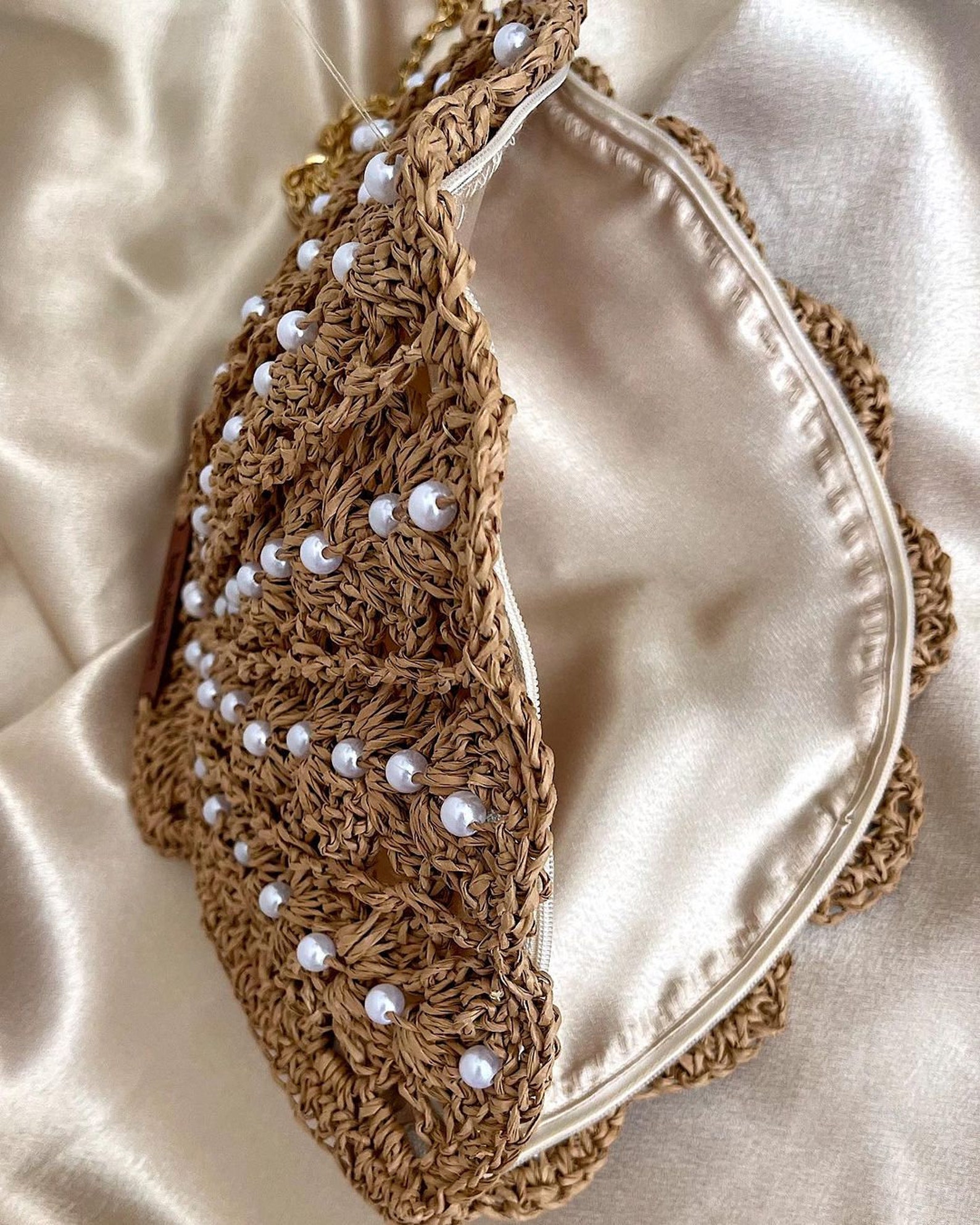 Crochet Raffia Oyster Shell Bag | Pearly Mussel Crossbody Bag | Knitted ...