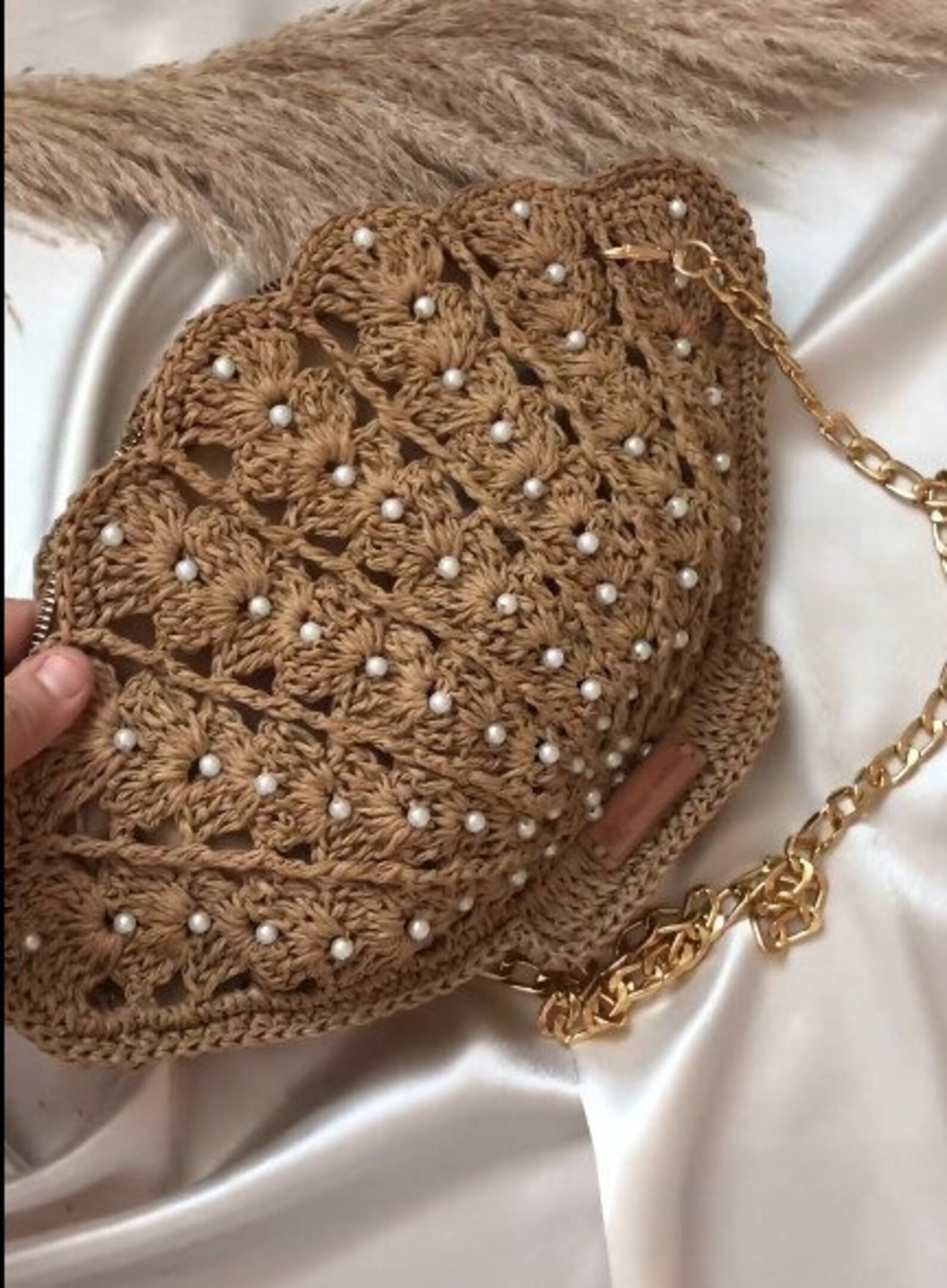 Crochet Raffia Oyster Shell Bag | Pearly Mussel Crossbody Bag | Knitted ...