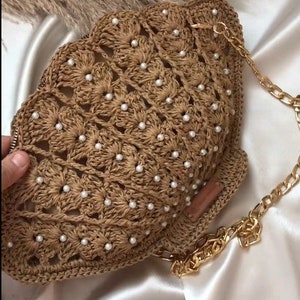 Crochet Raffia Oyster Shell Bag | Pearly Mussel Crossbody Bag | Knitted ...