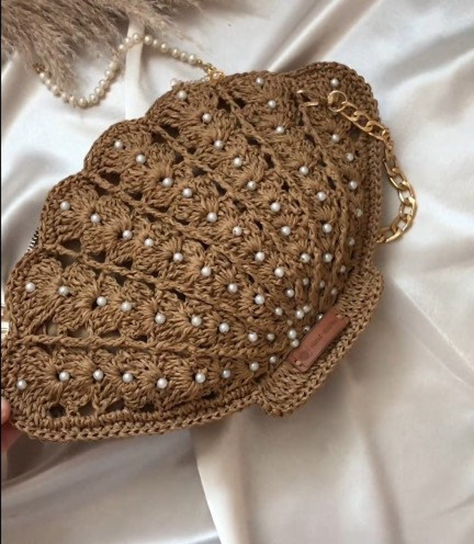 Crochet Raffia Oyster Shell Bag | Pearly Mussel Crossbody Bag | Knitted ...
