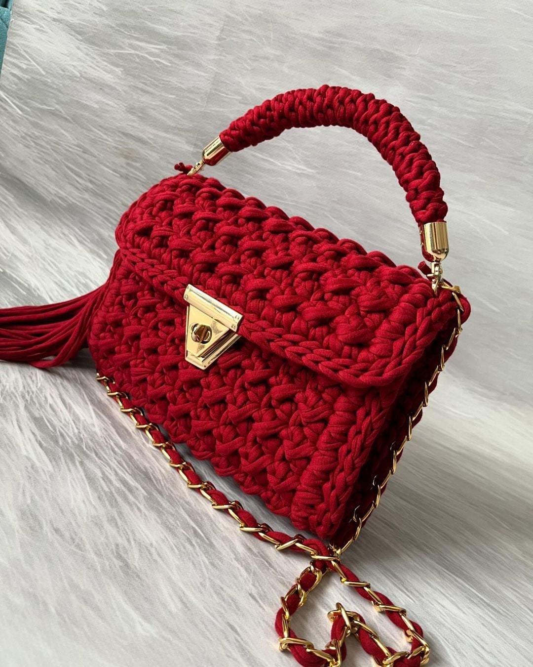 Red Capri Luxury Bags Crochet Hand Woven Tote Handbag for Sale | Luxury ...