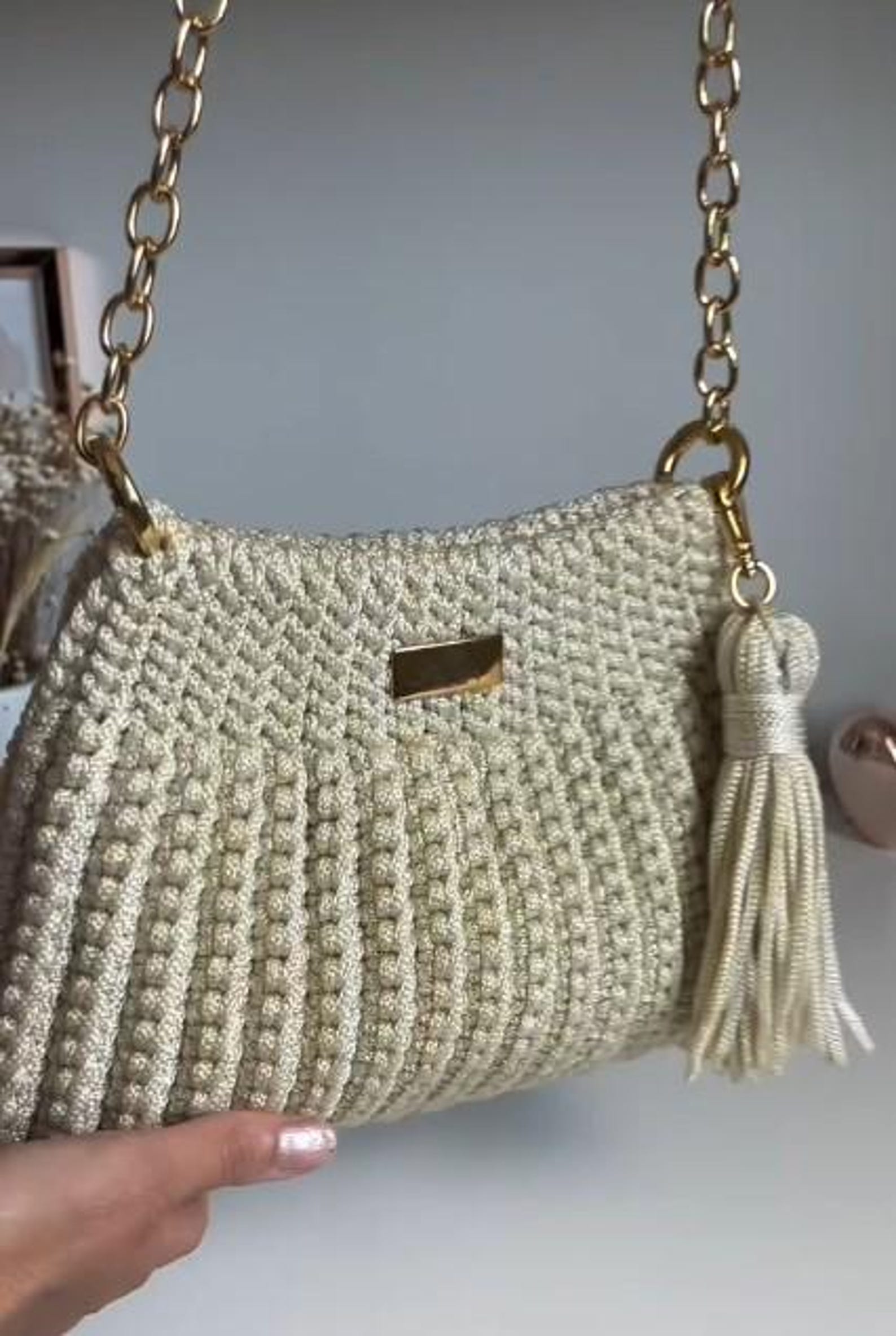 Ecru Crochet Shoulder Bag: Handmade Knitted Purse With Lining - Etsy
