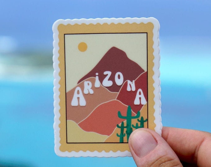 Vintage Arizona Desert Landscape Sticker, Sunset Cactus Scenery Decal ...