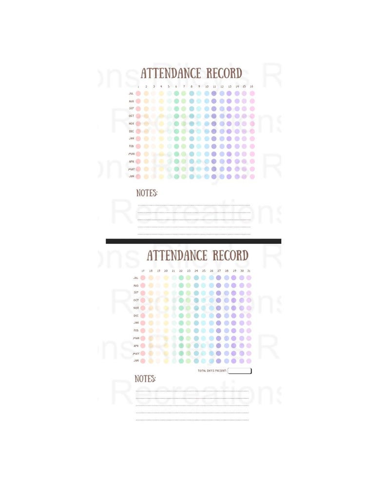 Homeschool Attendance Record | Printable Monthly Attendance Tracker ...