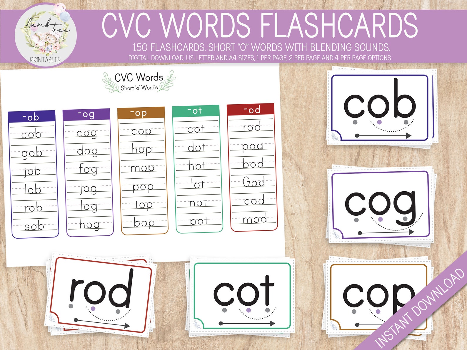 CVC Words Flashcards, CVC Printable Flashcards, Instant Download ...
