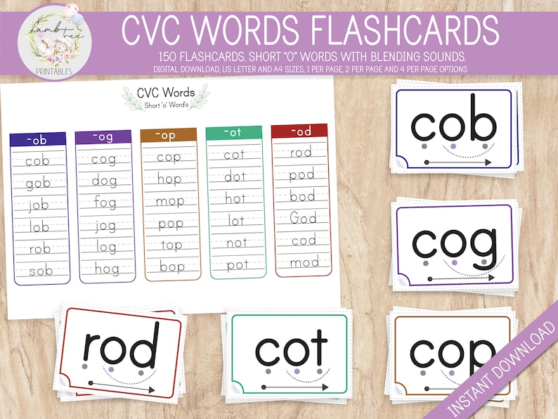 CVC Words Flashcards, CVC Printable Flashcards, Instant Download ...