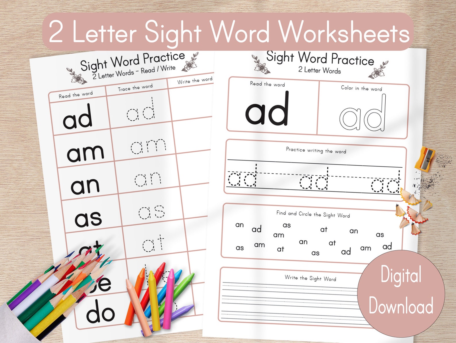 Sight Words Worksheets, Printable Sight Word Activities, 2 Letter Sight ...