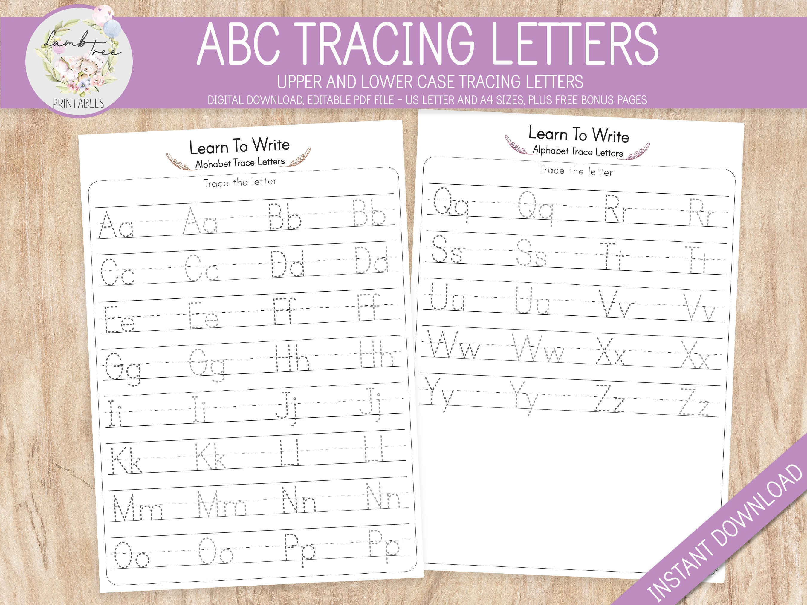 Learn to Write ABC Alphabet Letter Tracing Worksheets - Etsy