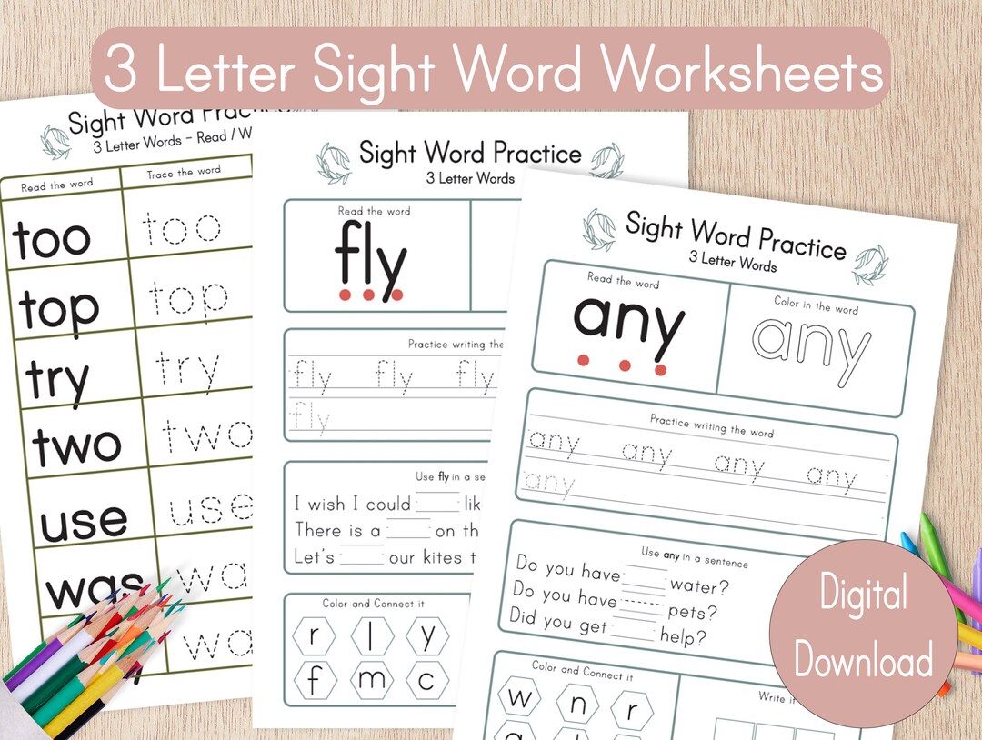 Sight Words Worksheets, Printable Sight Word Activities, 3 Letter Sight ...