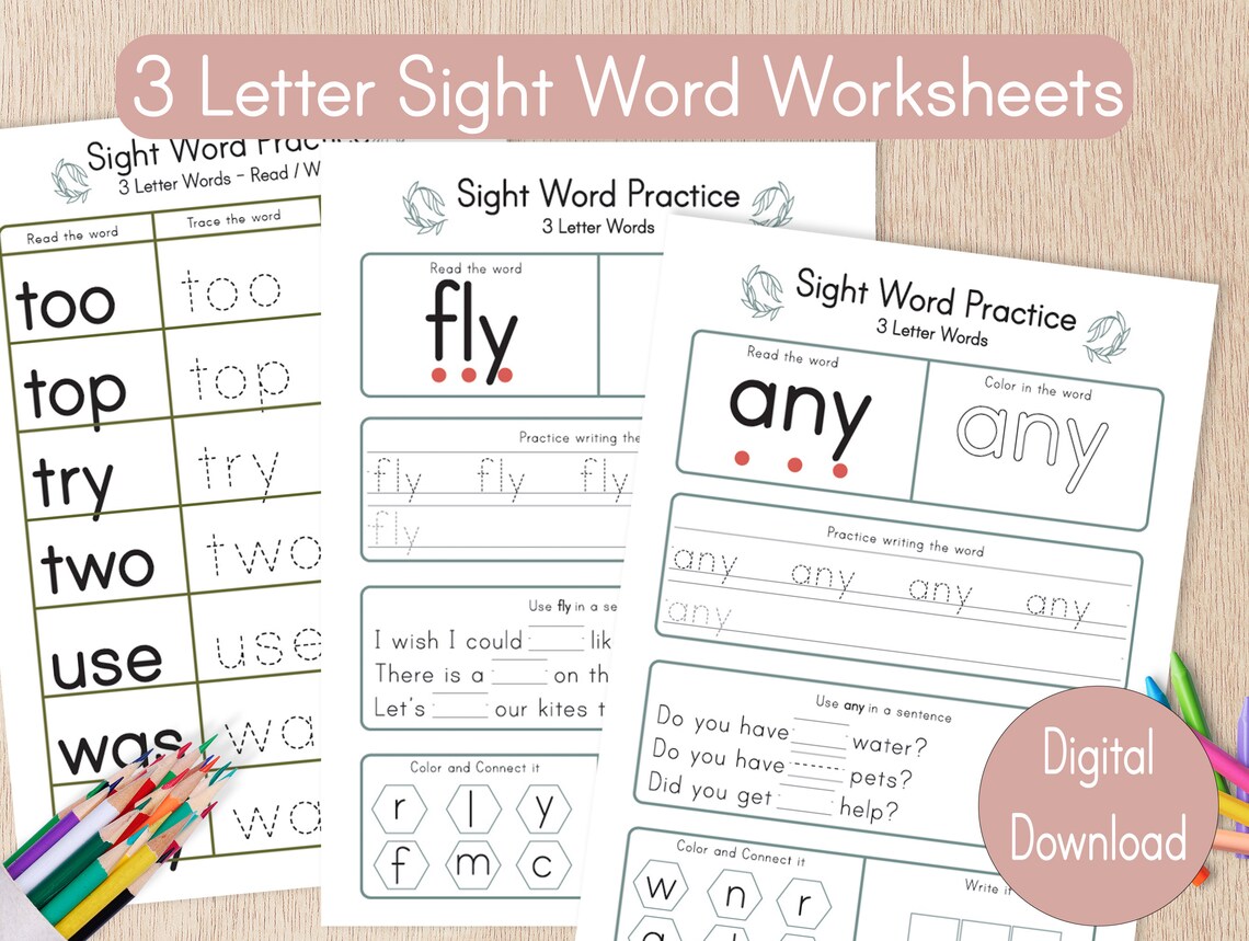 Sight Words Worksheets, Printable Sight Word Activities, 3 Letter Sight ...