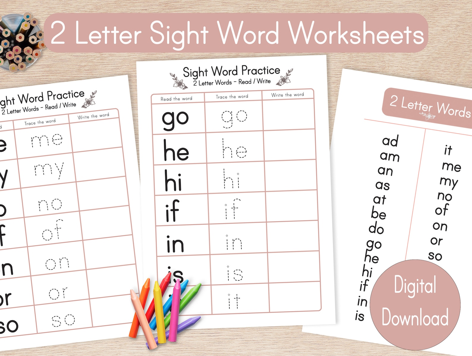 Sight Words Worksheets, Printable Sight Word Activities, 2 Letter Sight ...