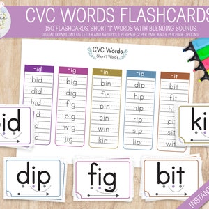 CVC Words Flashcards, CVC Printable Flashcards, Instant Download ...