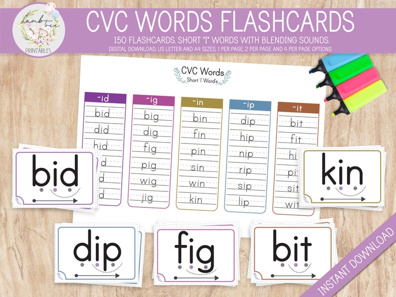 CVC Words Flashcards, CVC Printable Flashcards, Instant Download ...