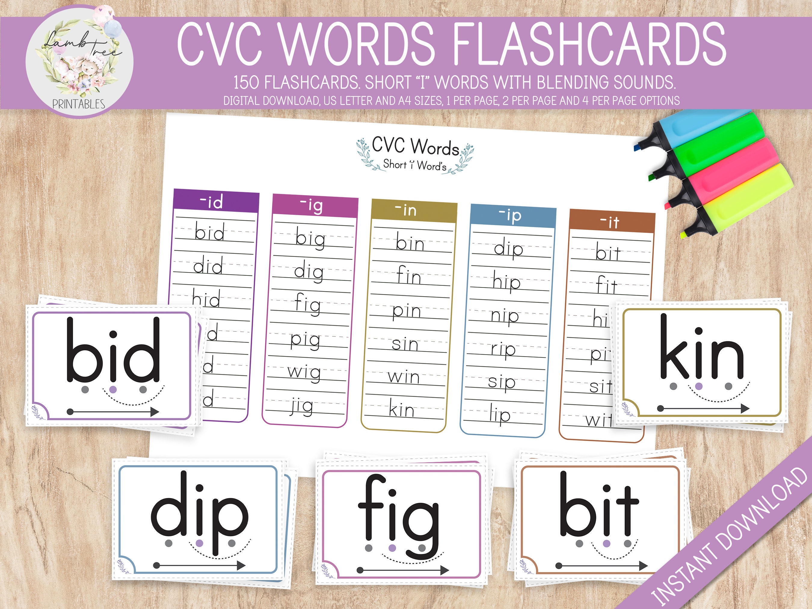 CVC Words Flashcards, CVC Printable Flashcards, Instant Download ...