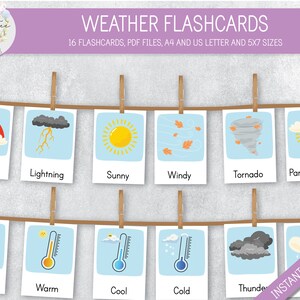 16 Weather Flashcards, Weather Cards, INSTANT DOWNLOAD, Toddler Weather ...