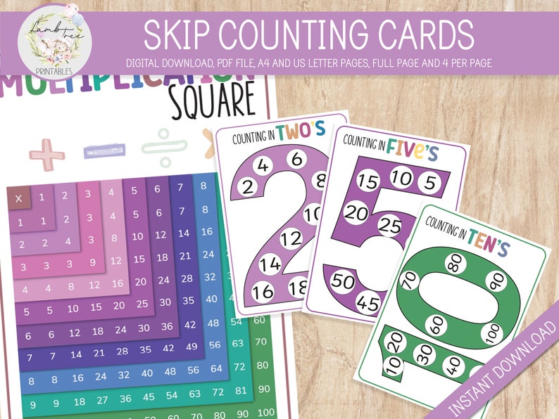 Skip Counting Cards Printable Multiplication Resources Skip - Etsy