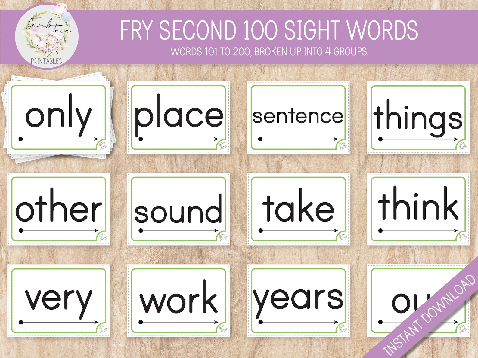 Fry Second 100 Sight Words Flashcards, Fry 101-200 Printable Sight Word ...