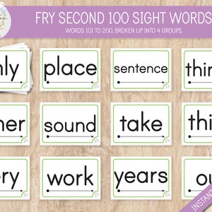 Fry Second 100 Sight Words Flashcards, Fry 101-200 Printable Sight Word ...
