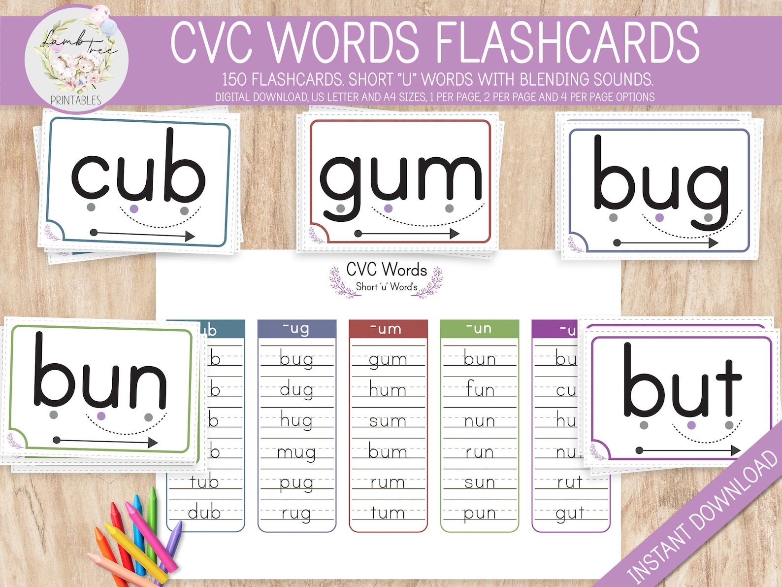 CVC Words Flashcards, CVC Printable Flashcards, Instant Download ...