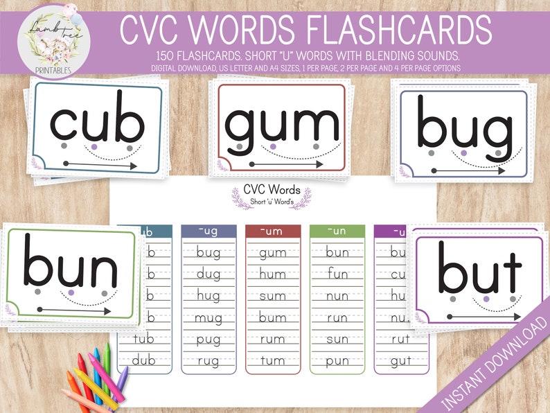 CVC Words Flashcards, CVC Printable Flashcards, Instant Download ...