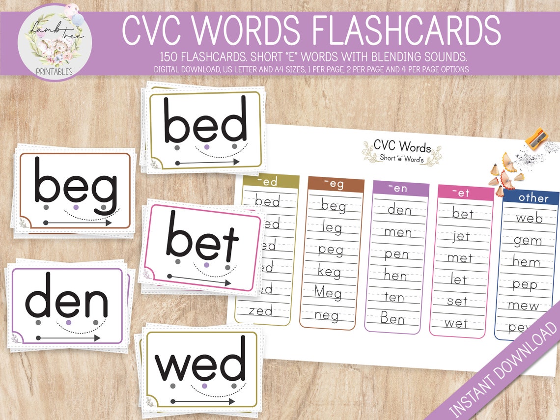 CVC Words Flashcards, CVC Printable Flashcards, Instant Download ...