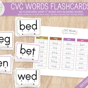 CVC Words Flashcards, CVC Printable Flashcards, Instant Download ...