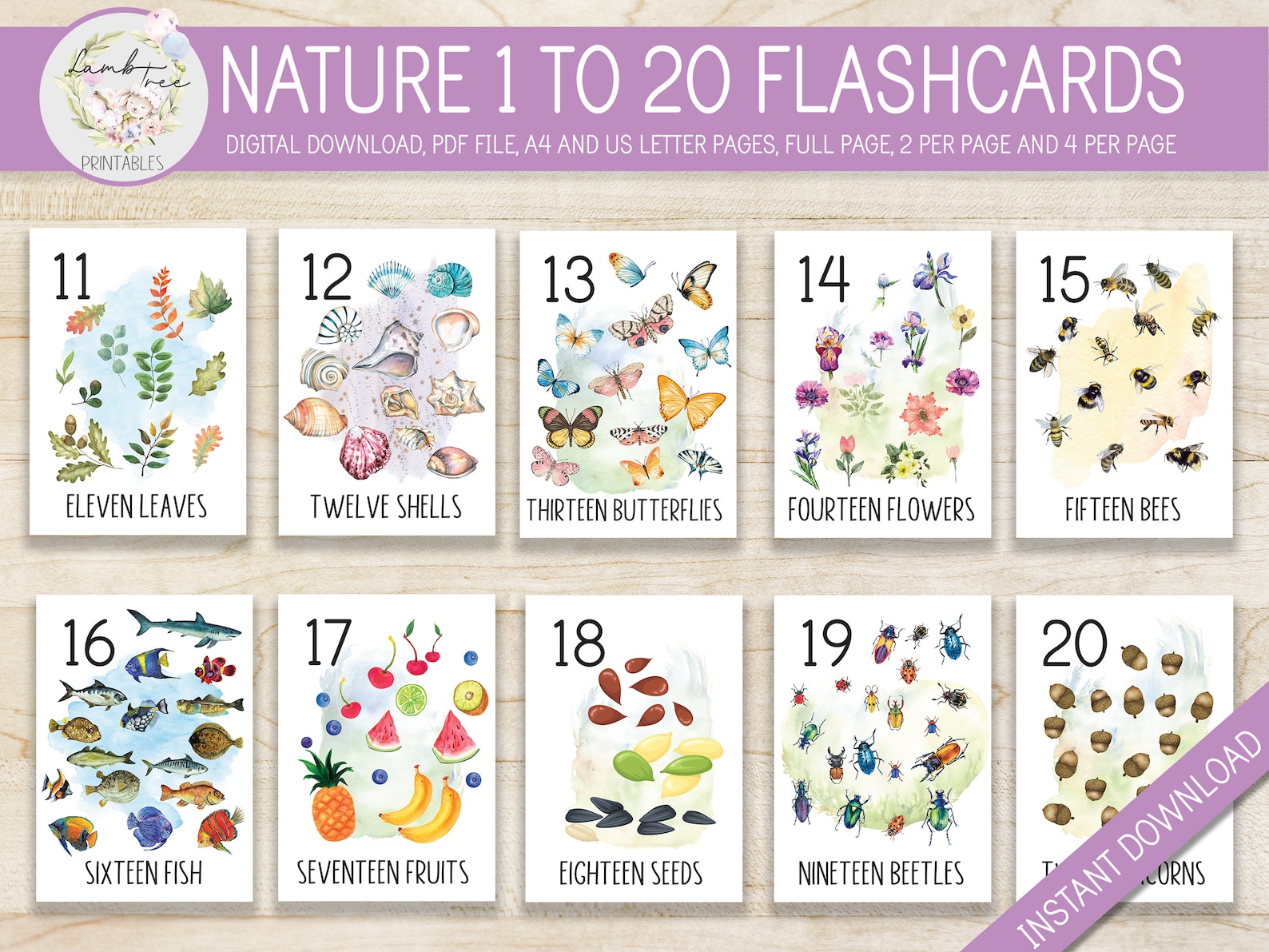 Numbers 1-20 Flashcards, Nature Number Flashcards, Number Cards ...
