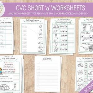 CVC - Short 'a' Words Worksheets, Learning CVC Words, Homeschool ...