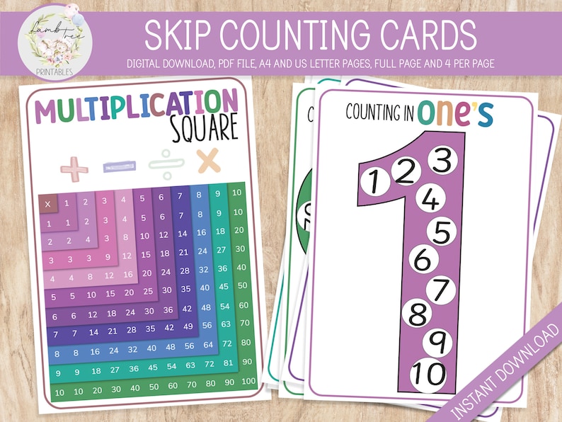 Skip Counting Cards Printable Multiplication Resources Skip - Etsy