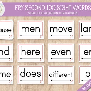 Fry Second 100 Sight Words Flashcards, Fry 101-200 Printable Sight Word ...