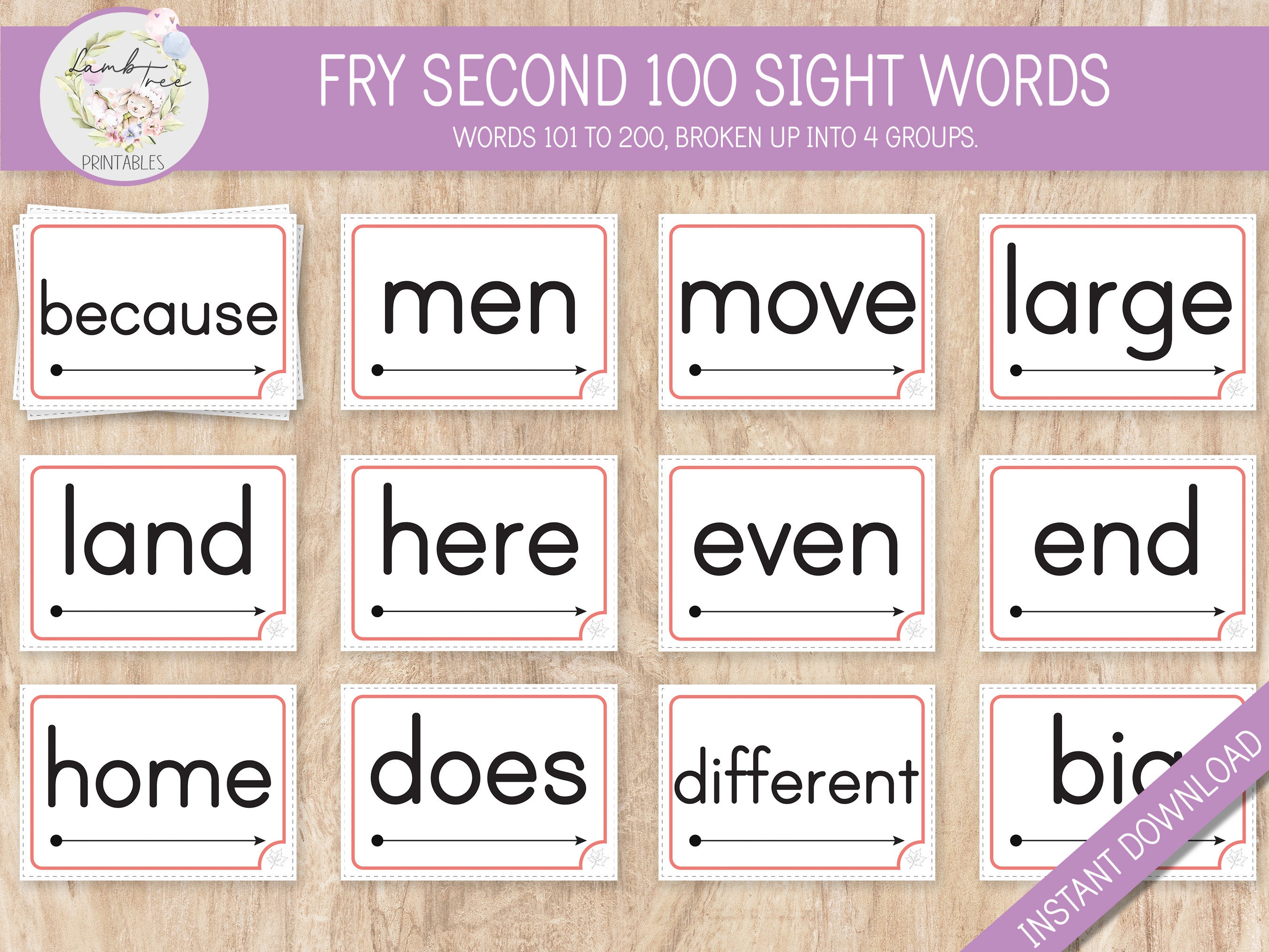 Fry Second 100 Sight Words Flashcards, Fry 101-200 Printable Sight Word ...
