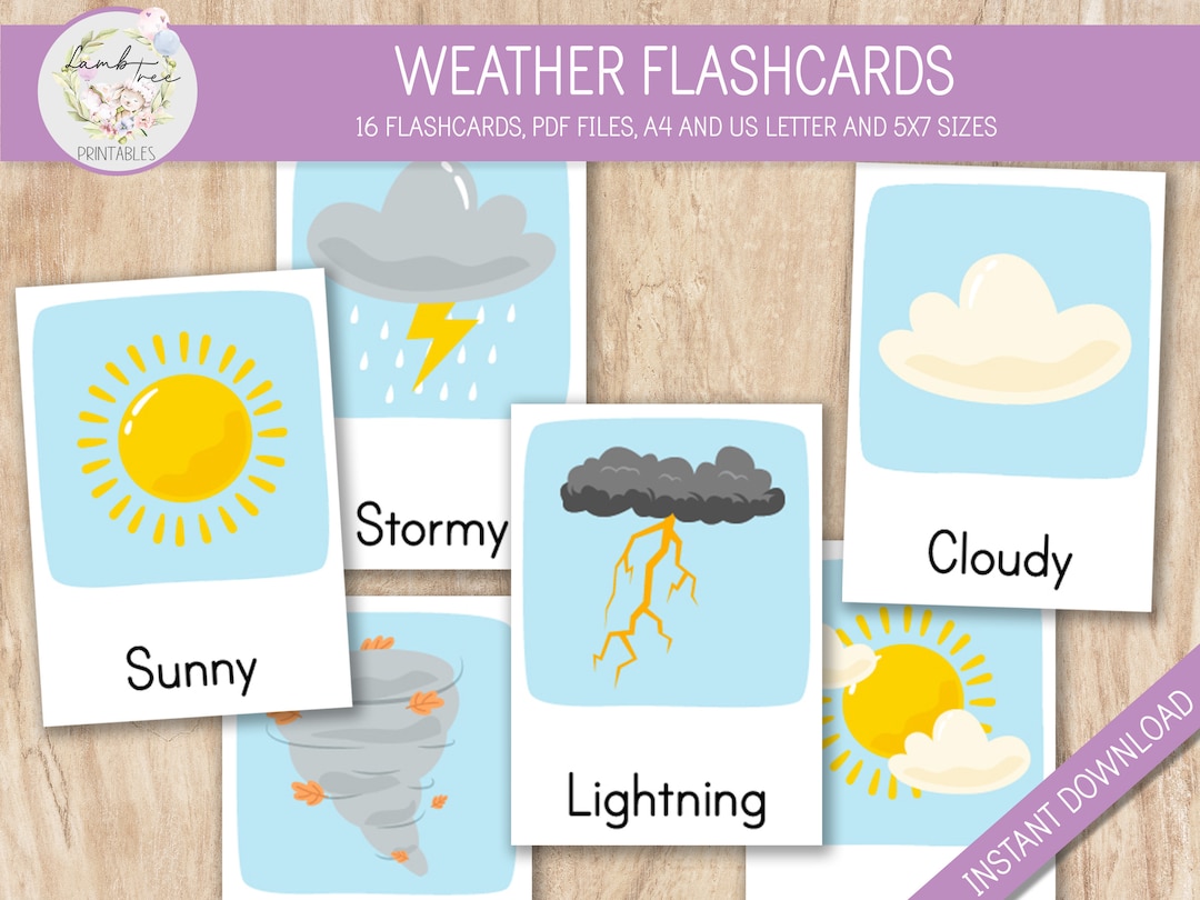 16 Weather Flashcards, Weather Cards, INSTANT DOWNLOAD, Toddler Weather ...