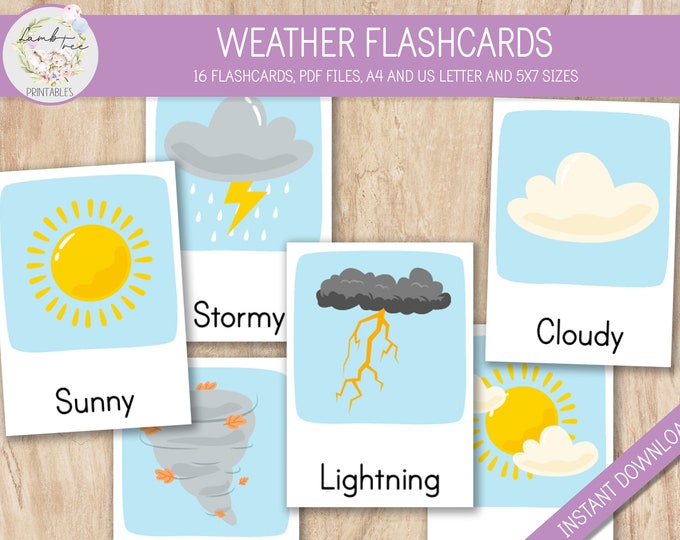 12 Weather Cards, Weather Flashcards, INSTANT DOWNLOAD, Toddler Weather ...