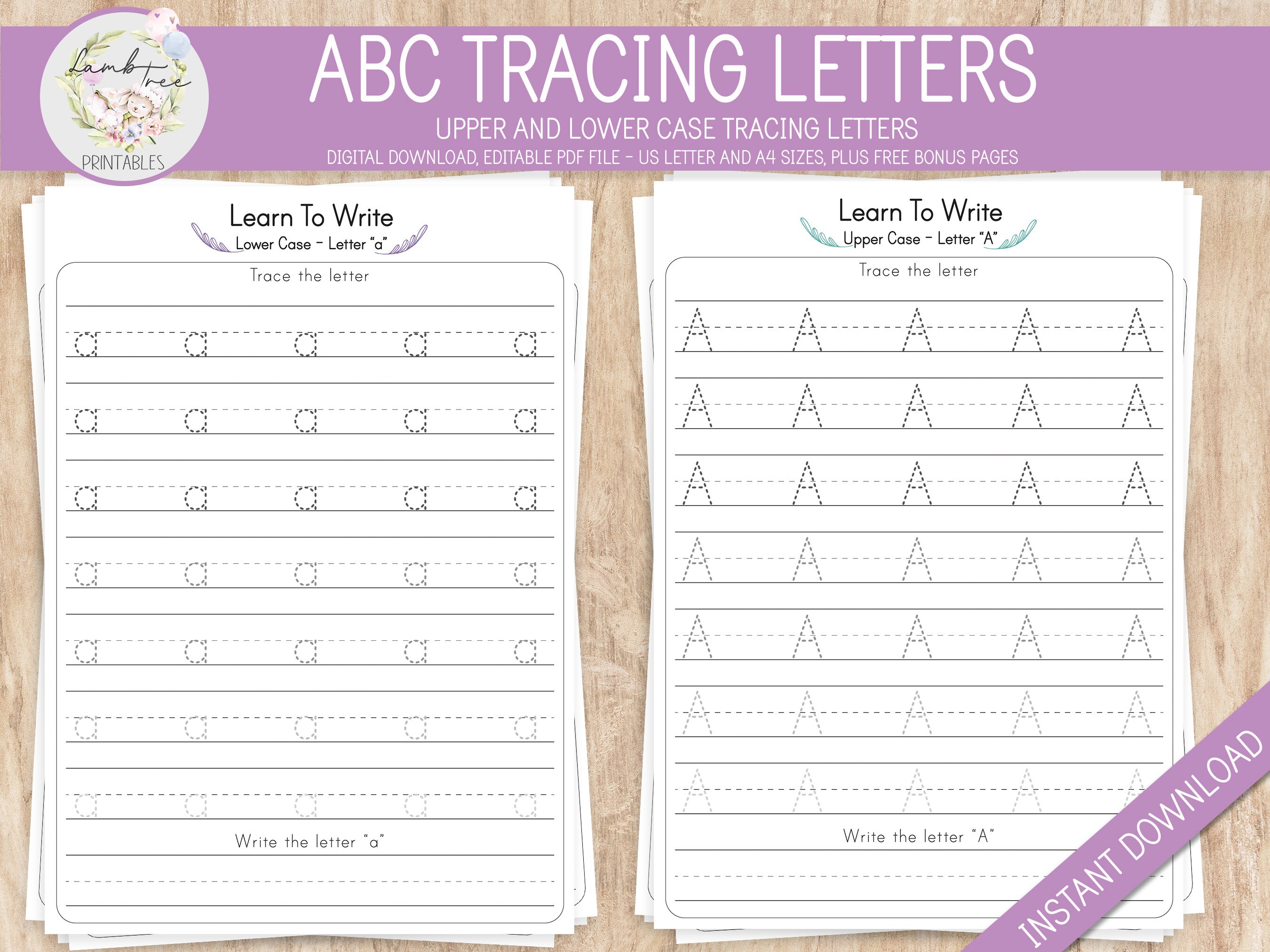 Learn to Write ABC Alphabet Letter Tracing Worksheets - Etsy