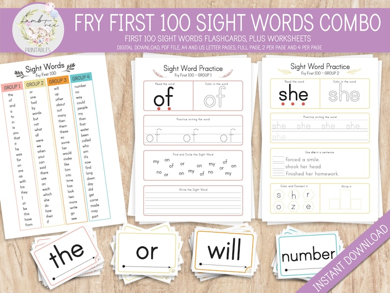 Sight Word Practice Combo, Learn to Read Fry 100 Sight Words, 1st Grade ...