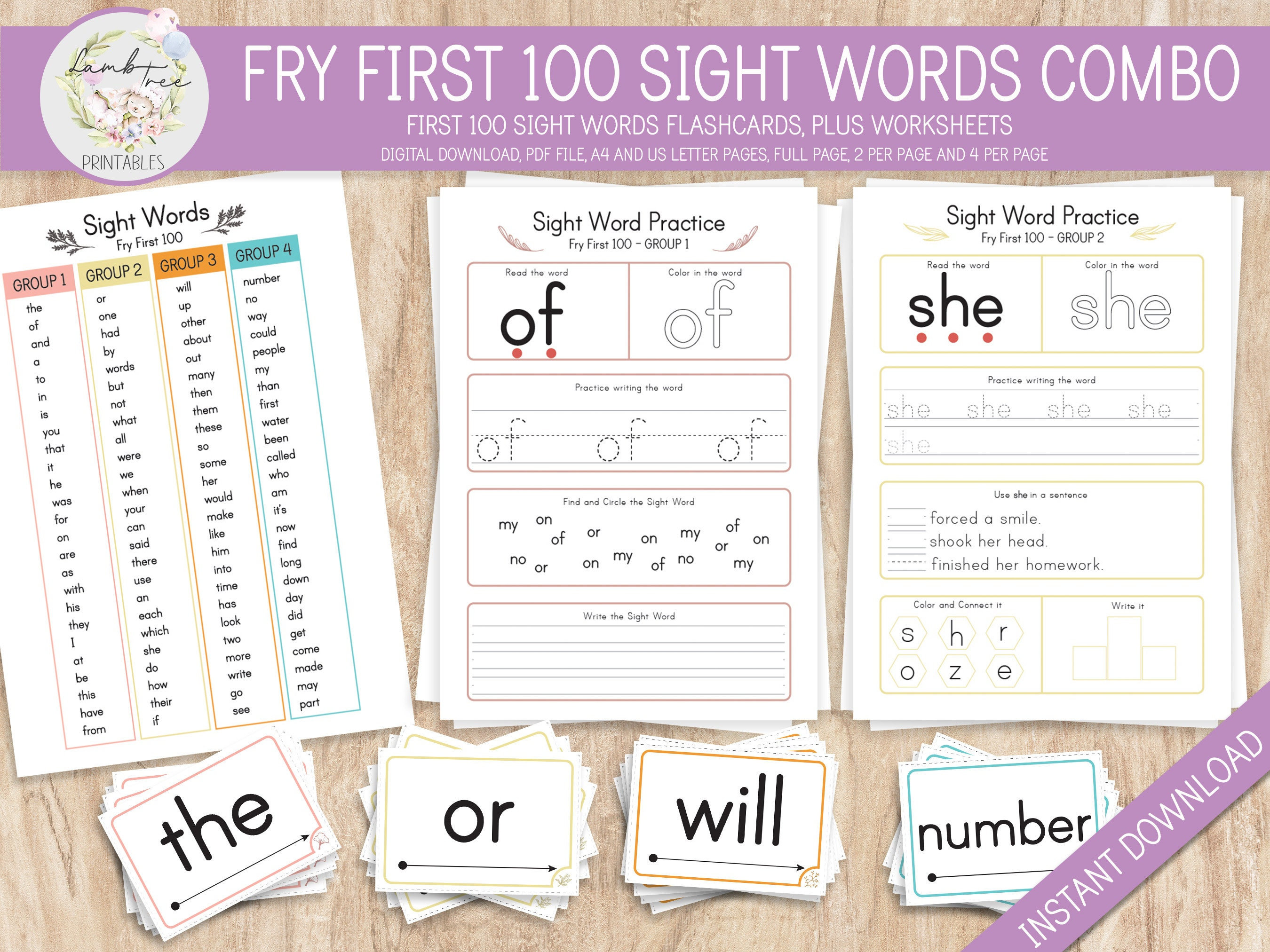 Fry 100 Sight Word Flashcards and Worksheets Printable | Digital ...