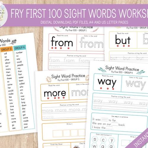 Sight Word Practice Learn to Read Fry 100 Sight Words 1st - Etsy
