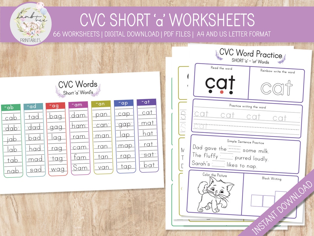 CVC - Short 'a' Words Worksheets, Learning CVC Words, Homeschool ...