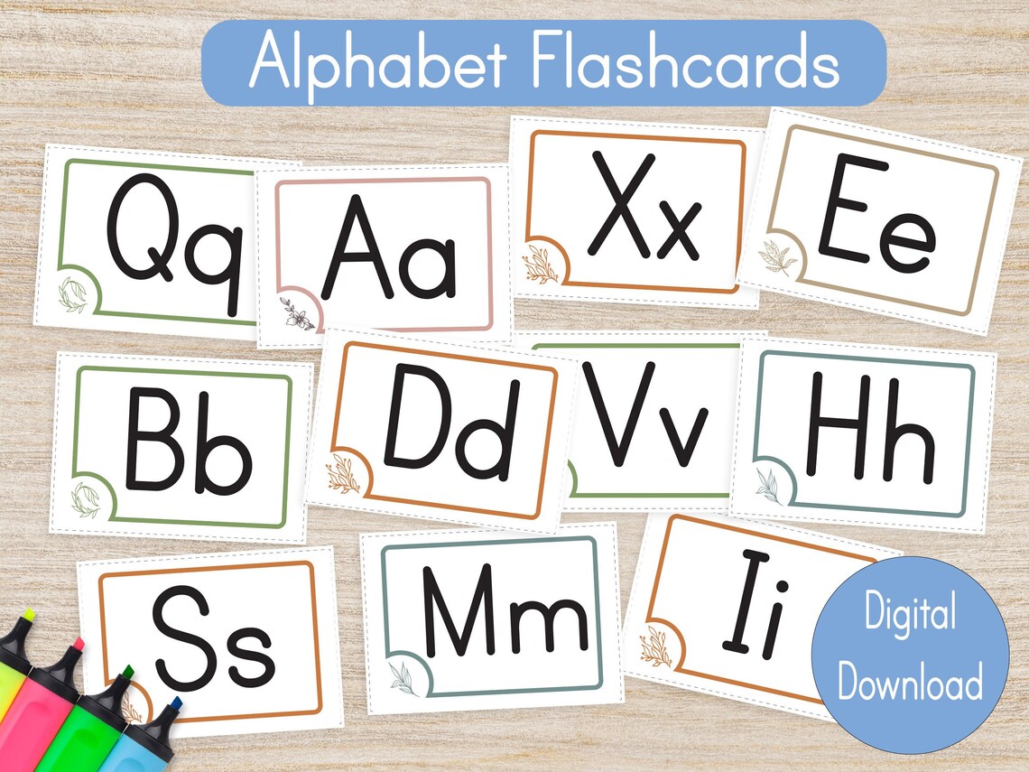 Alphabet Flashcards, ABC Printable Flashcards, Instant Download ...