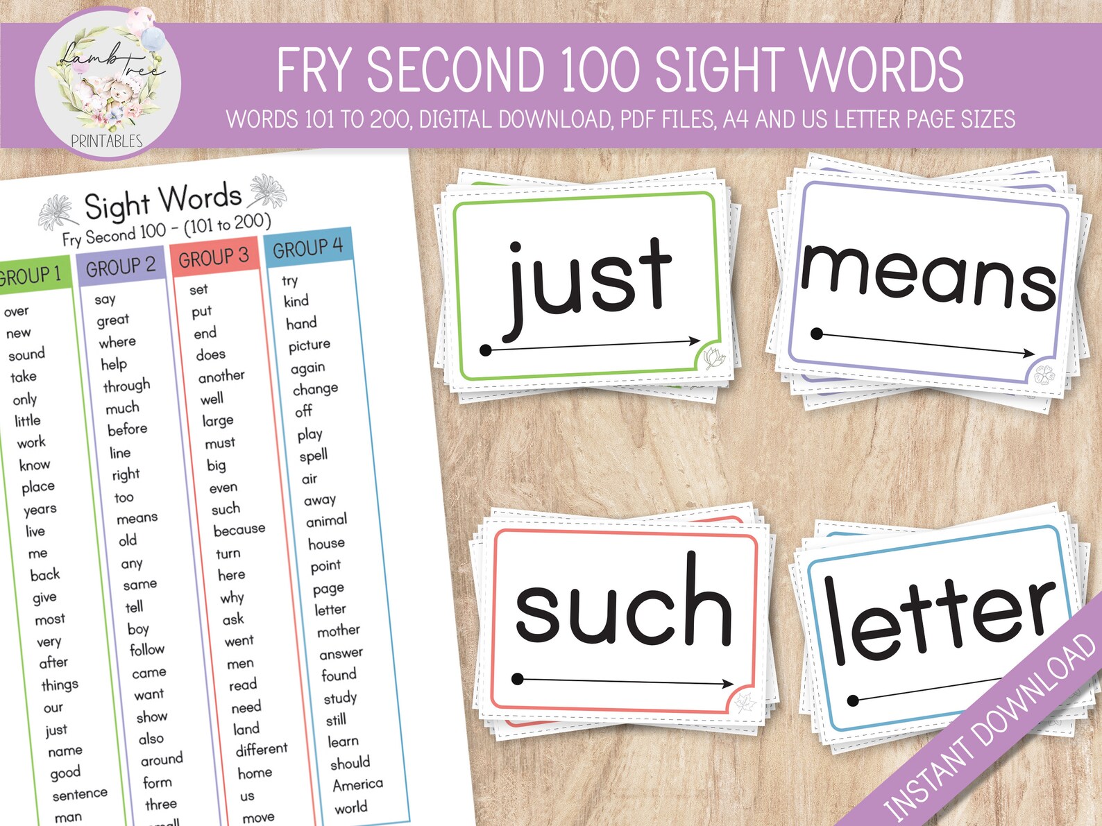 Fry Second 100 Sight Words Flashcards, Fry 101-200 Printable Sight Word ...