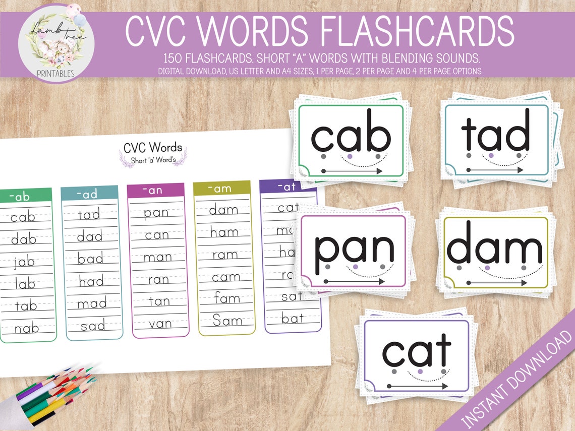 CVC Words Flashcards, CVC Printable Flashcards, Instant Download ...