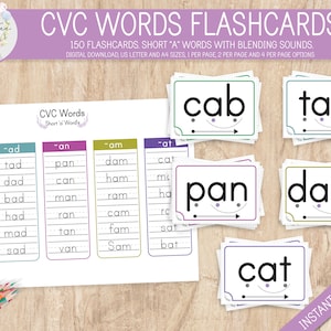 CVC Words Flashcards, CVC Printable Flashcards, Instant Download ...