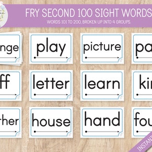 Fry Second 100 Sight Words Flashcards, Fry 101-200 Printable Sight Word ...