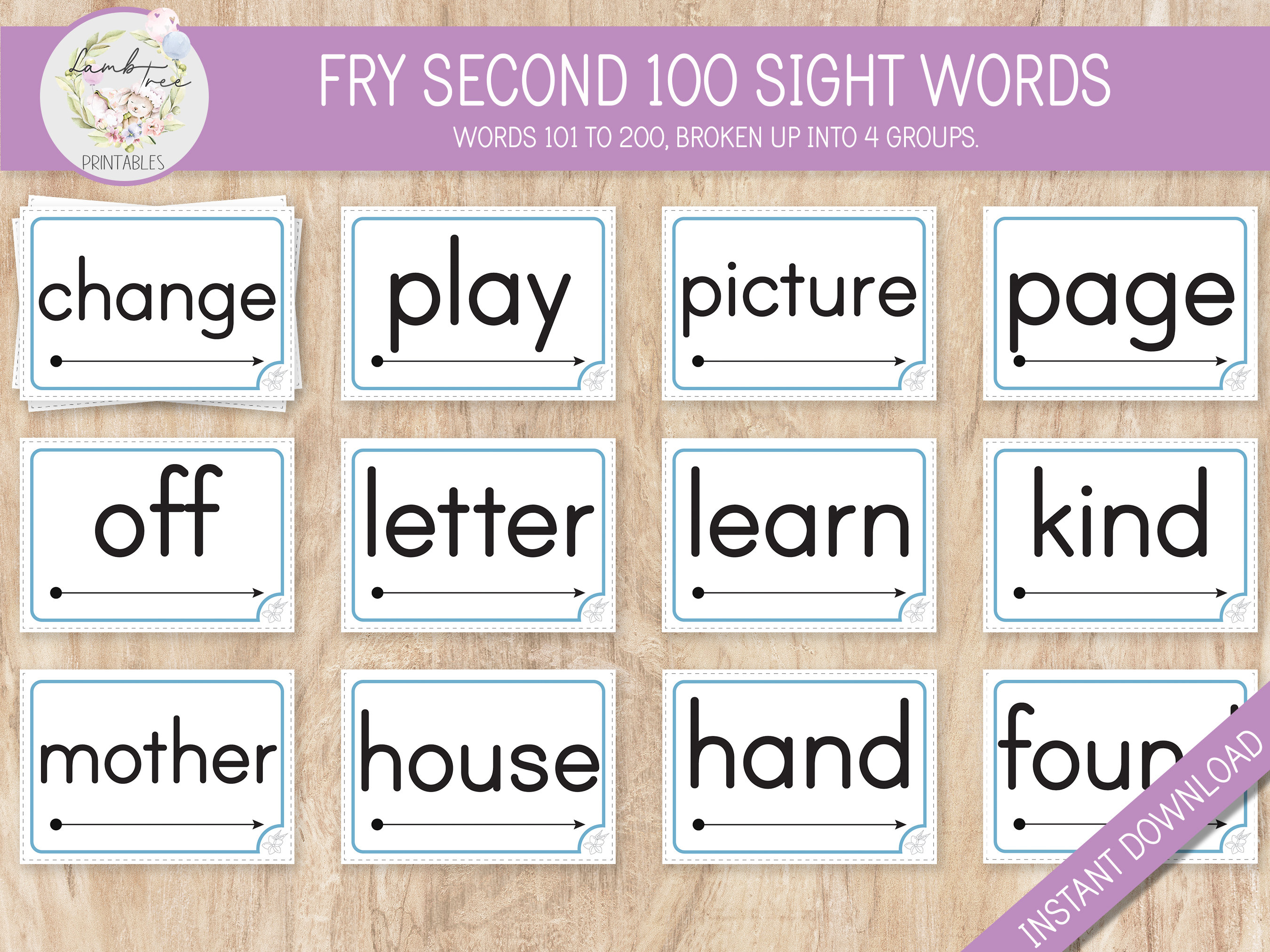 Fry Second 100 Sight Words Flashcards, Fry 101-200 Printable Sight Word ...
