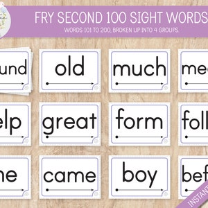 Fry Second 100 Sight Words Flashcards, Fry 101-200 Printable Sight Word ...