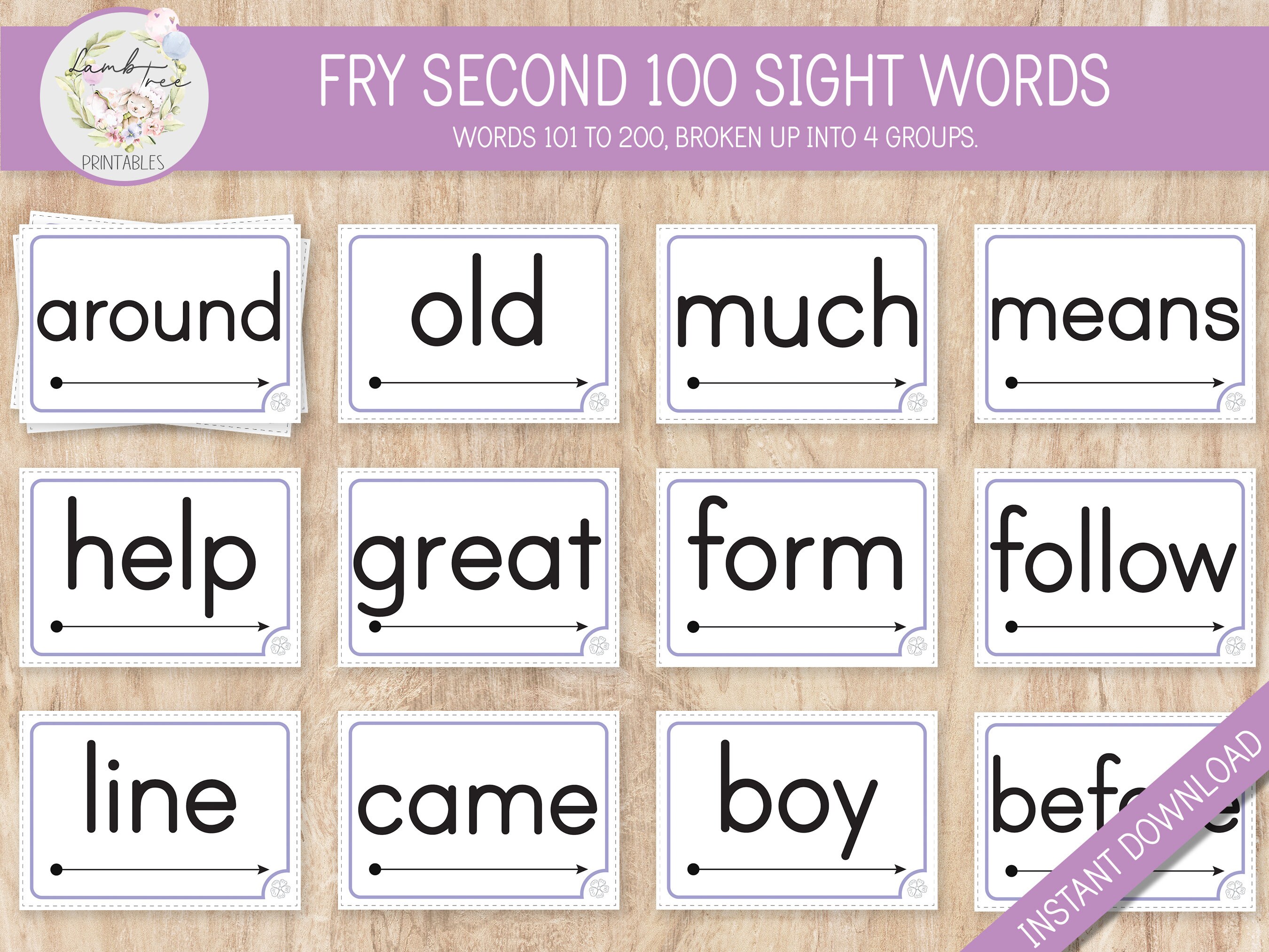 Fry Second 100 Sight Words Flashcards, Fry 101-200 Printable Sight Word ...