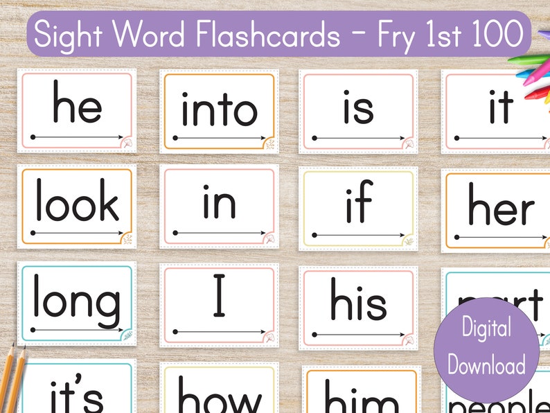 Fry Sight Words Flashcards, Fry 100 Printable Sight Word, 3 Letter ...