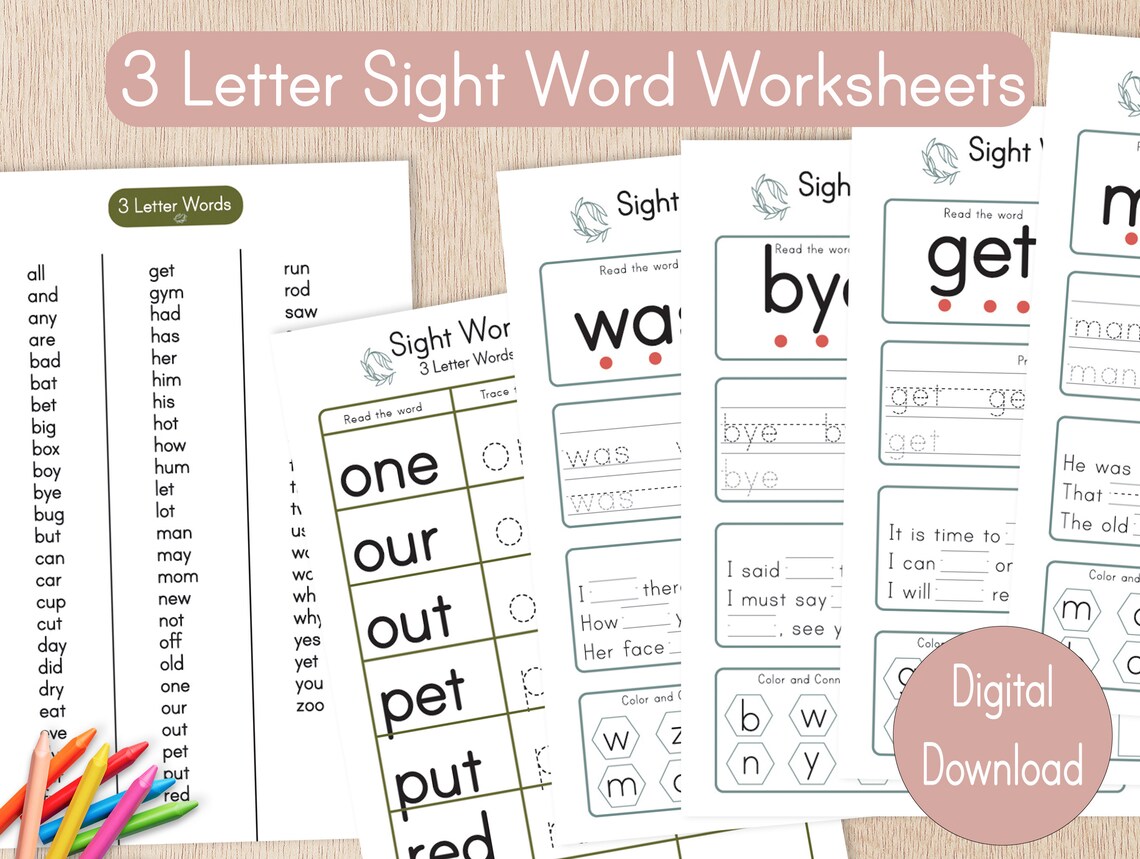 Sight Words Worksheets, Printable Sight Word Activities, 3 Letter Sight ...