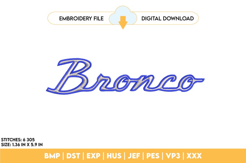 Ford Bronco Cursive File Machine Embroidery Design Digital Instant ...